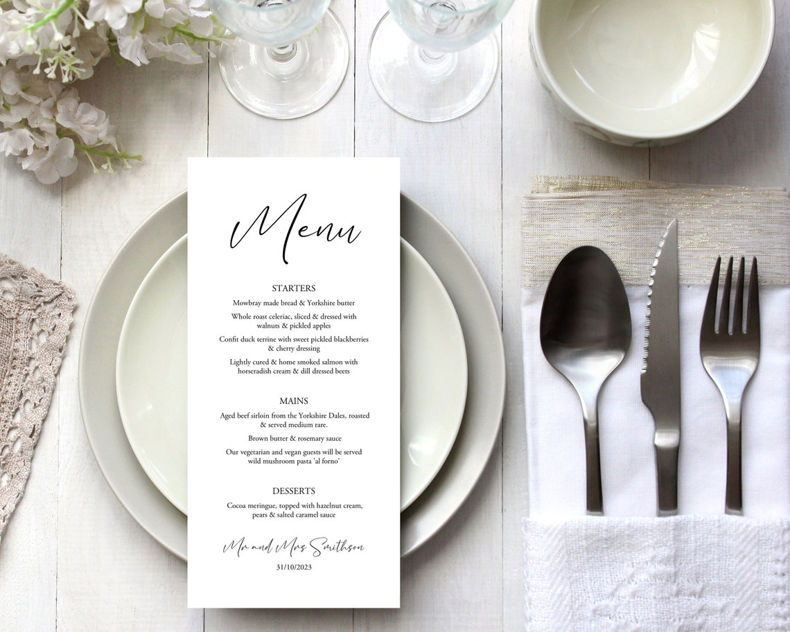 Printed Wedding Menu Custom Wording Menu for Weddings - Etsy