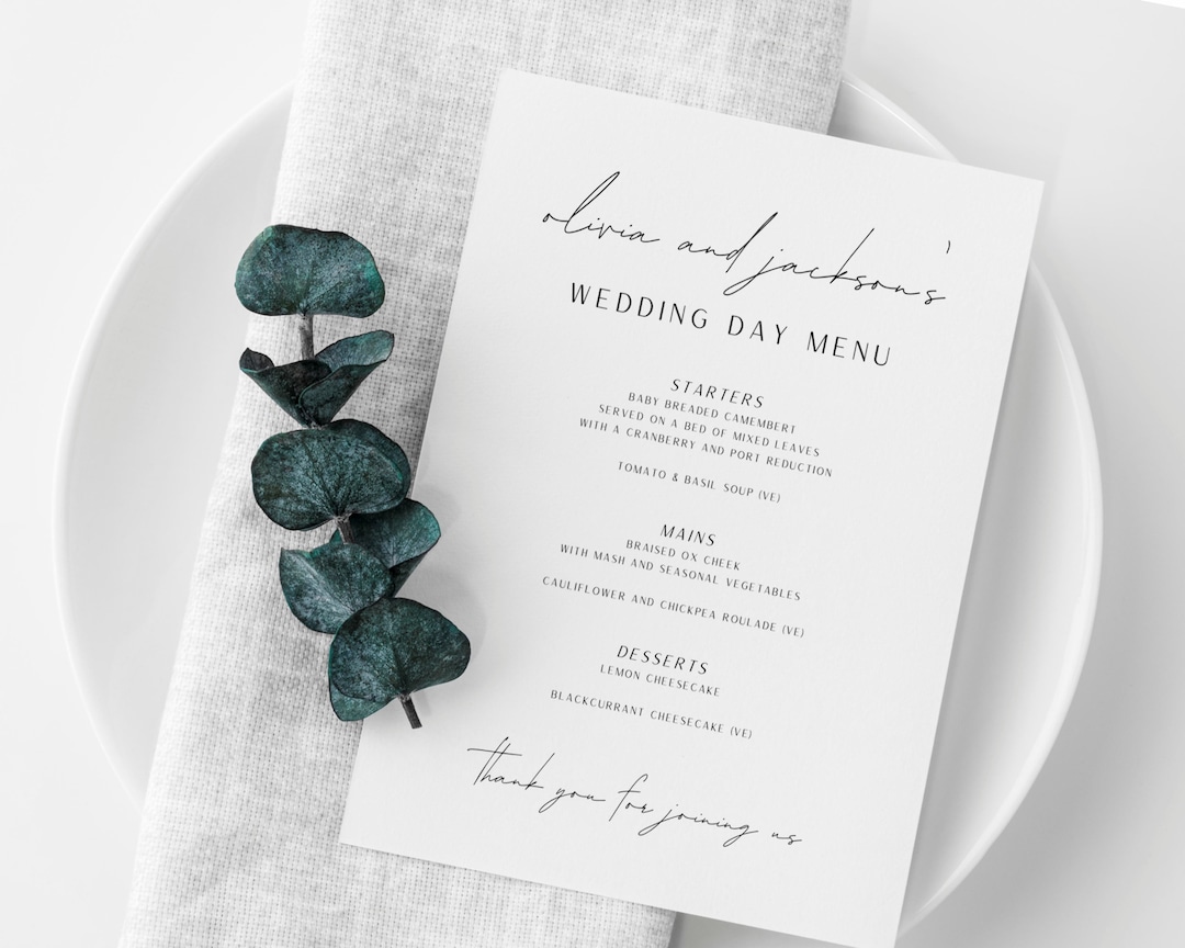 Printed Wedding Menus Wedding Menu Cards, Custom Printed Personalised ...
