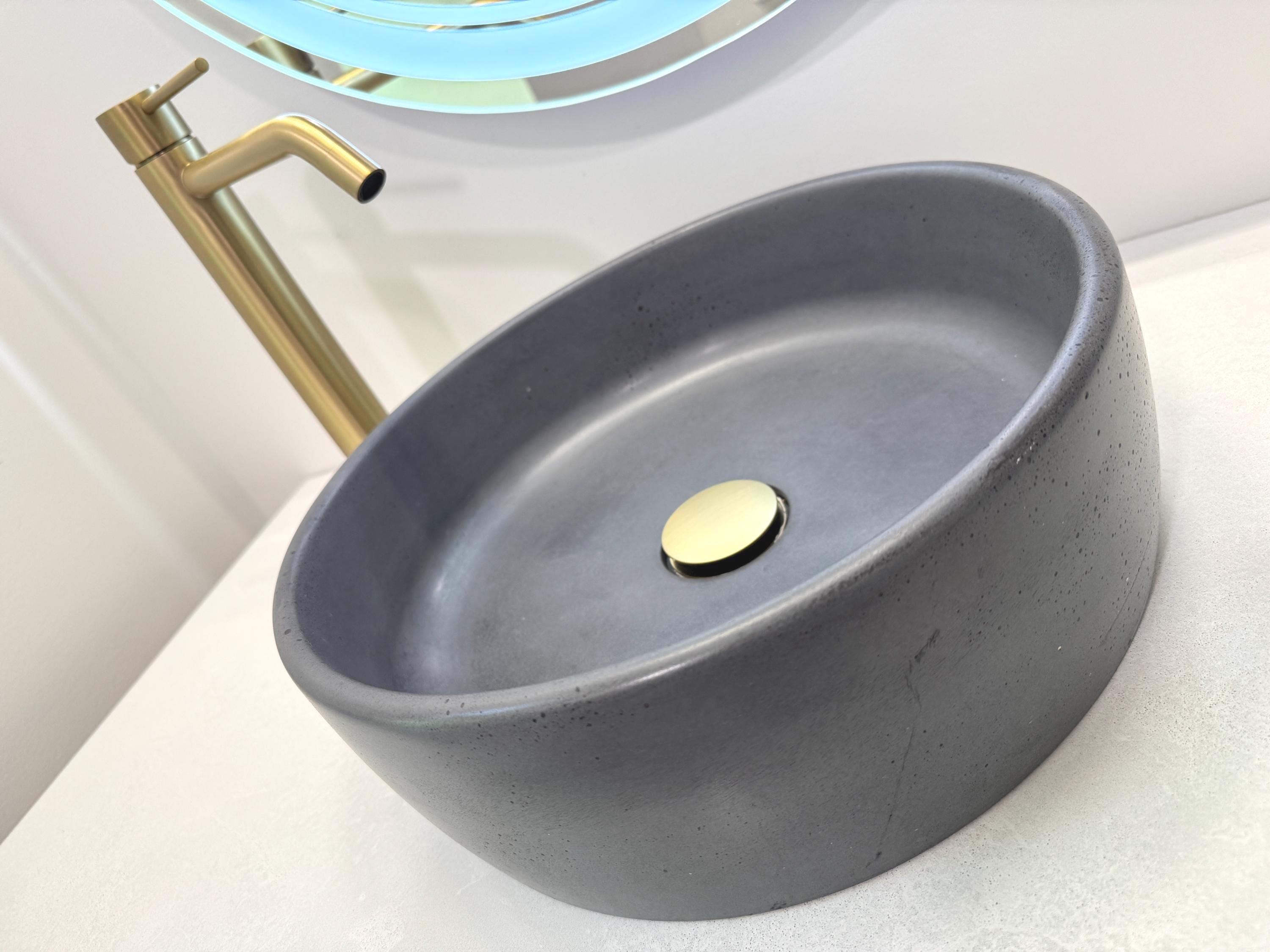 Small Dark Gray Round Concrete Vessel Tiny Sink Bathroom Wash Basin - Etsy