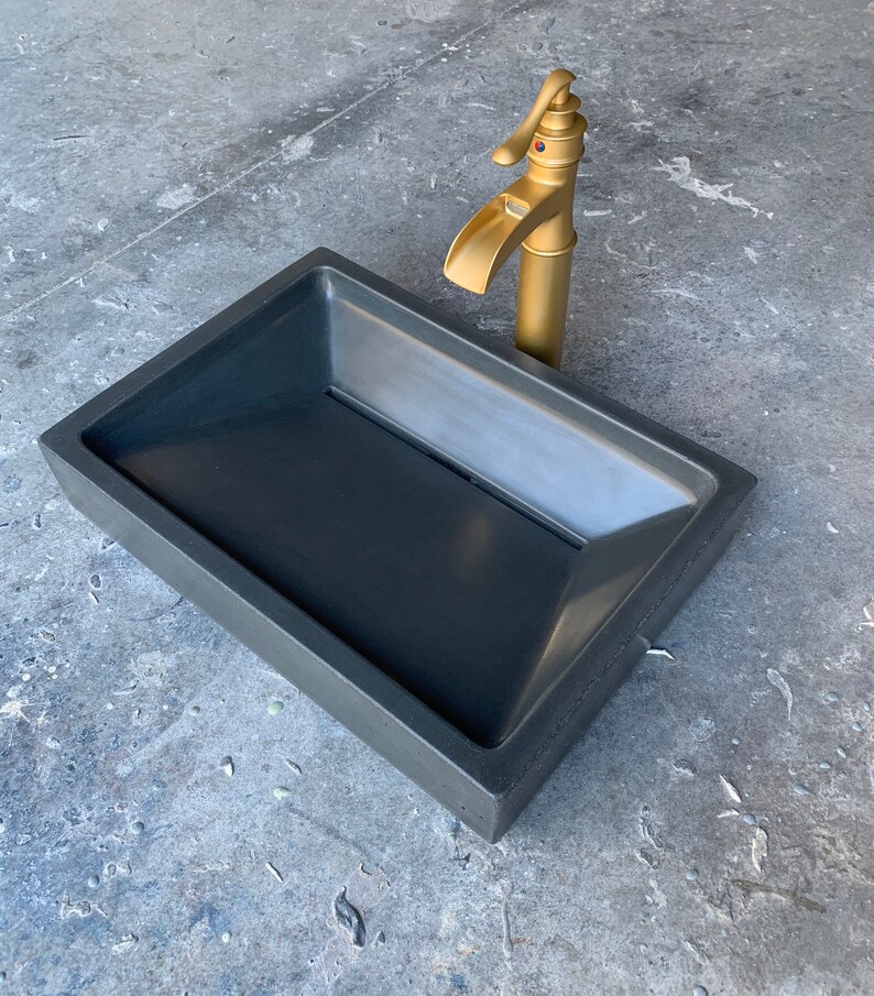 Small Charcoal Concrete Slot Drain Ramp Sink Bathroom Vessel | Etsy