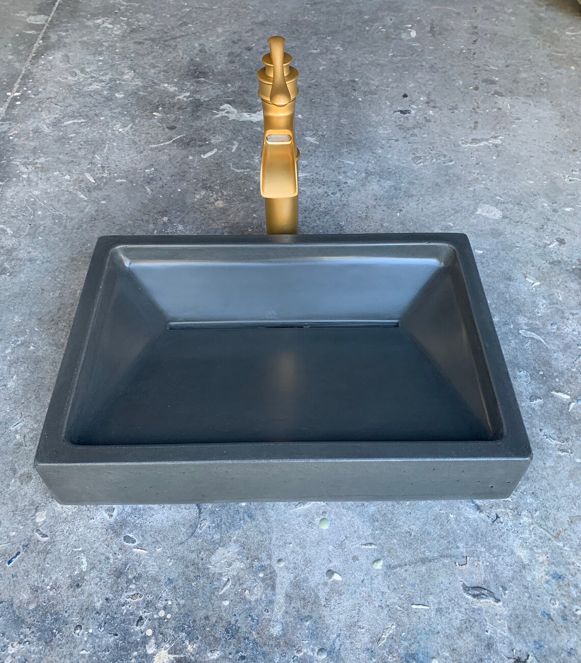 Small Charcoal Concrete Slot Drain Ramp Sink Bathroom Vessel | Etsy