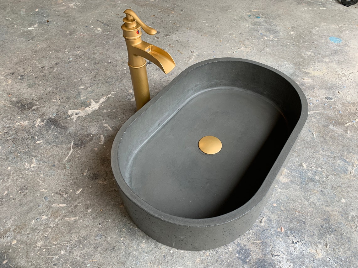 Dark Gray Oval Concrete Bathroom Sink Vessel Wash Basin - Etsy