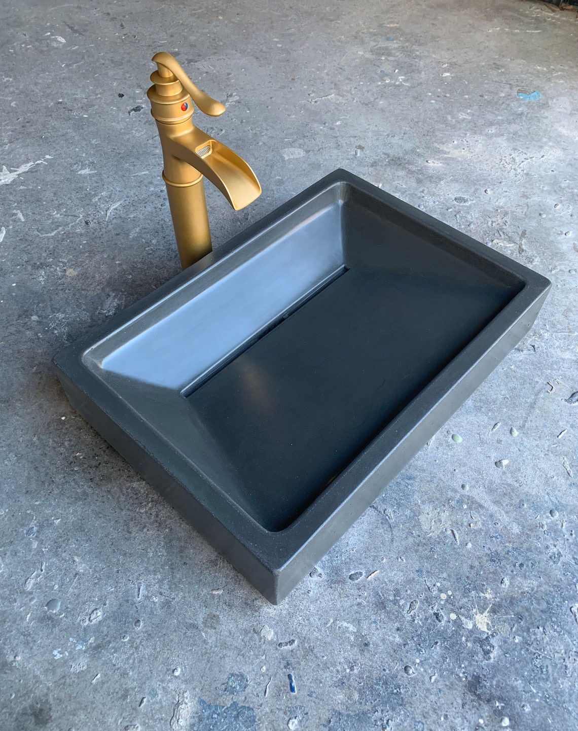 Small Charcoal Concrete Slot Drain Ramp Sink Bathroom Vessel | Etsy