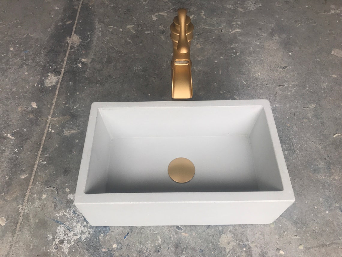 Small Light Gray Rectangle Concrete Sink Vessel Tiny Bathroom | Etsy