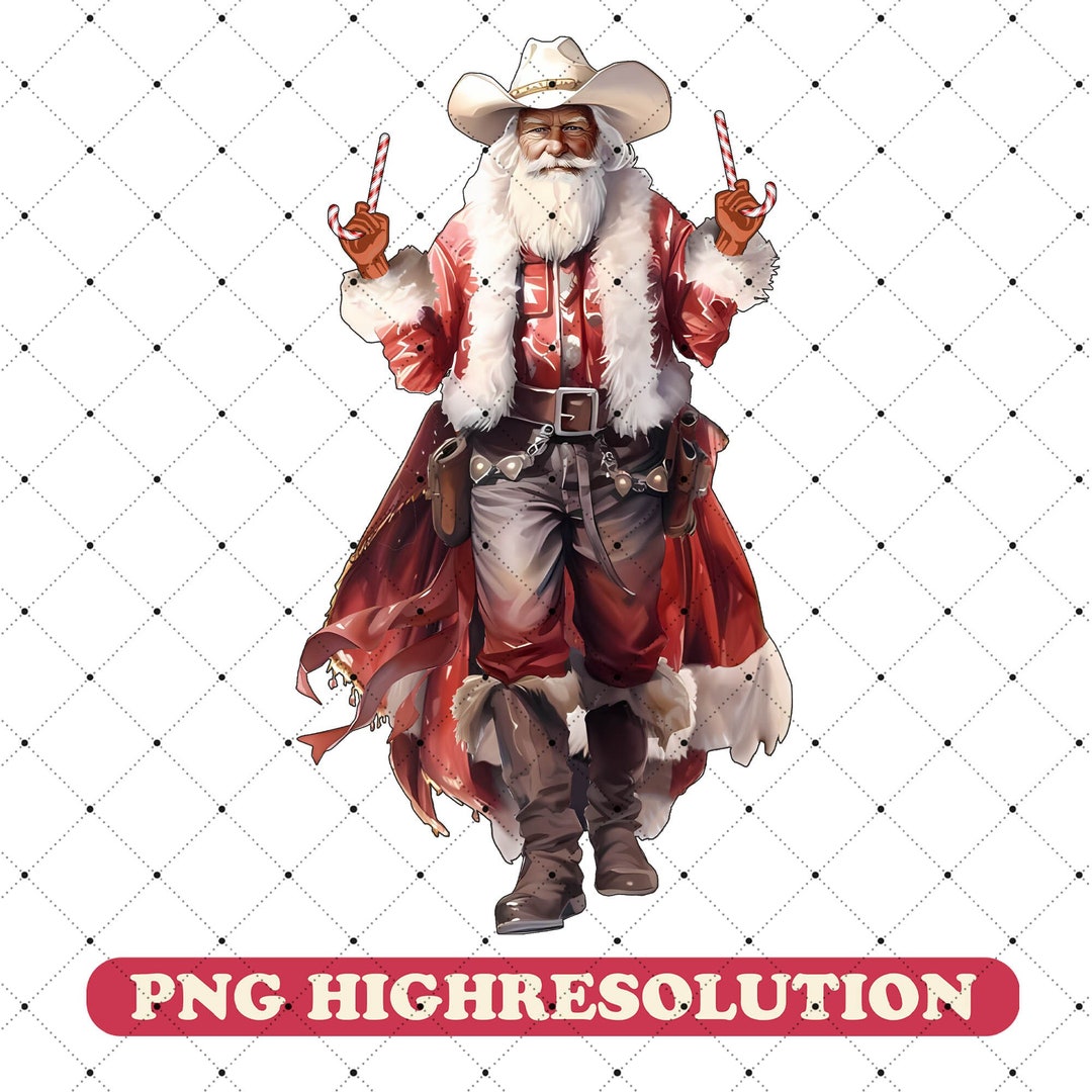 Retro Cowboy Santa PNG, Cute Christmas Cowboy Santa Digital Download ...