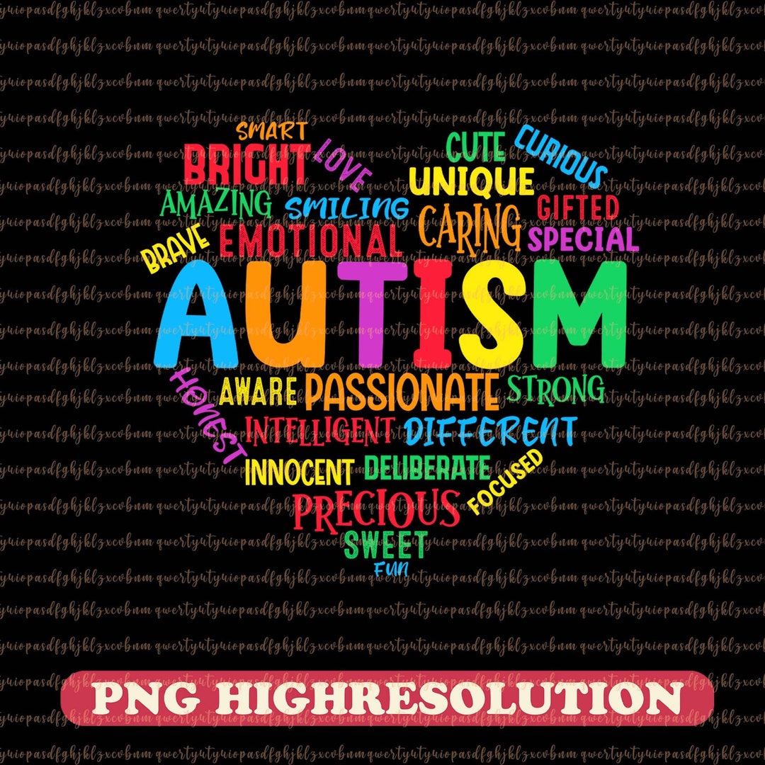 Autism Awareness Word Cloud Heart PNG, Autism Quotes PNG, Love Heart ...