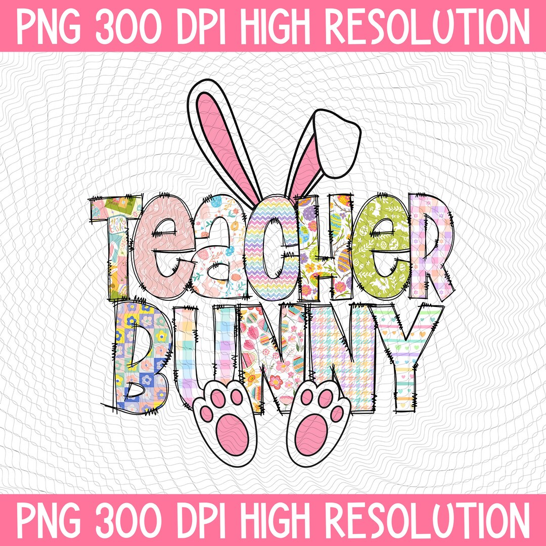 Teacher Bunny PNG, Happy Easter PNG, Easter Educator, Retro Groovy ...