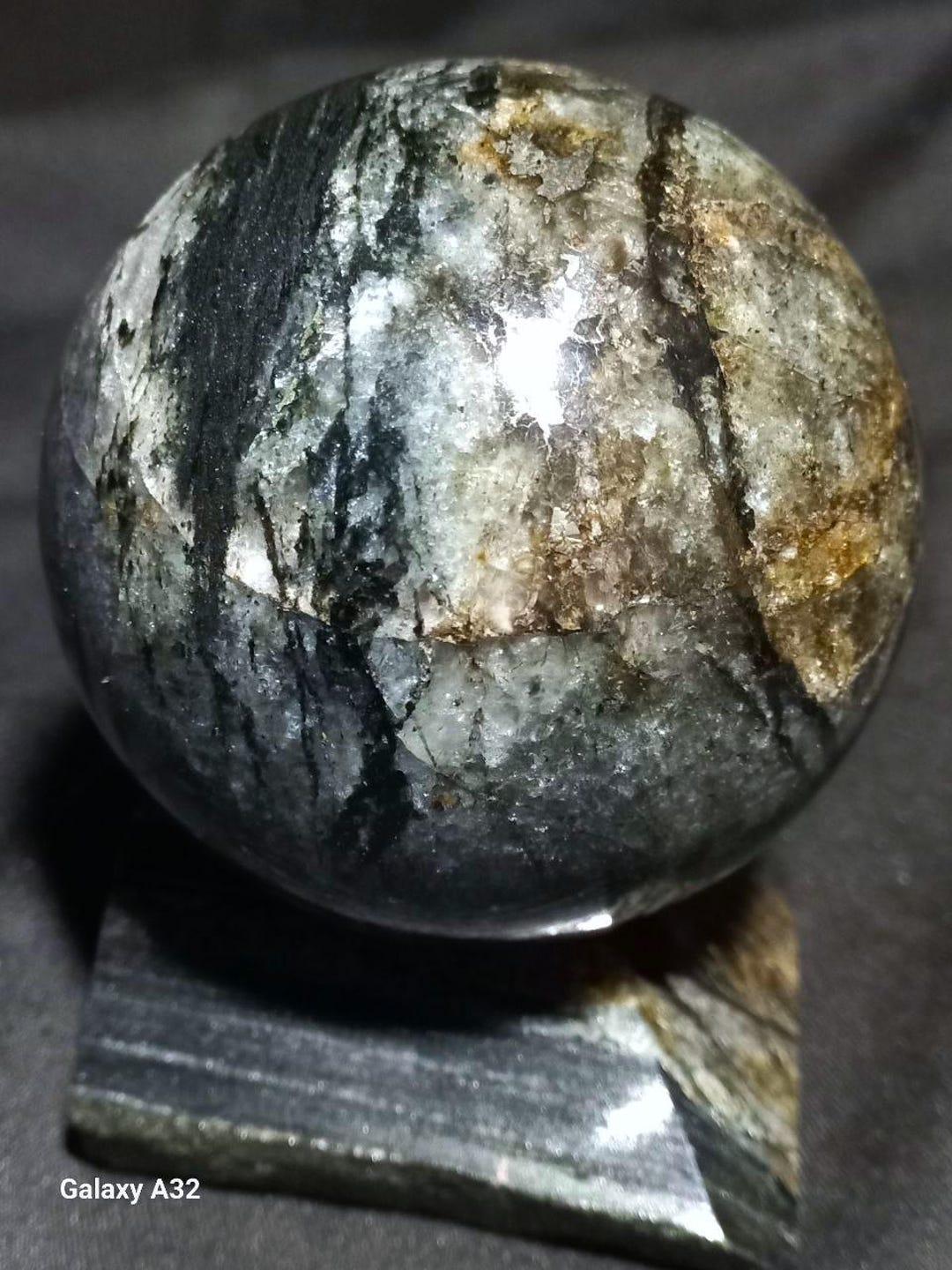 Quartz Sphere With Cordierite, Magnetite Band, and Pyrite Inclusions ...