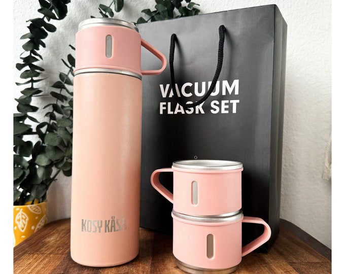 Stainless Steel Vacuum Thermos Flask Set With 2 Additional Cups | 500 ...