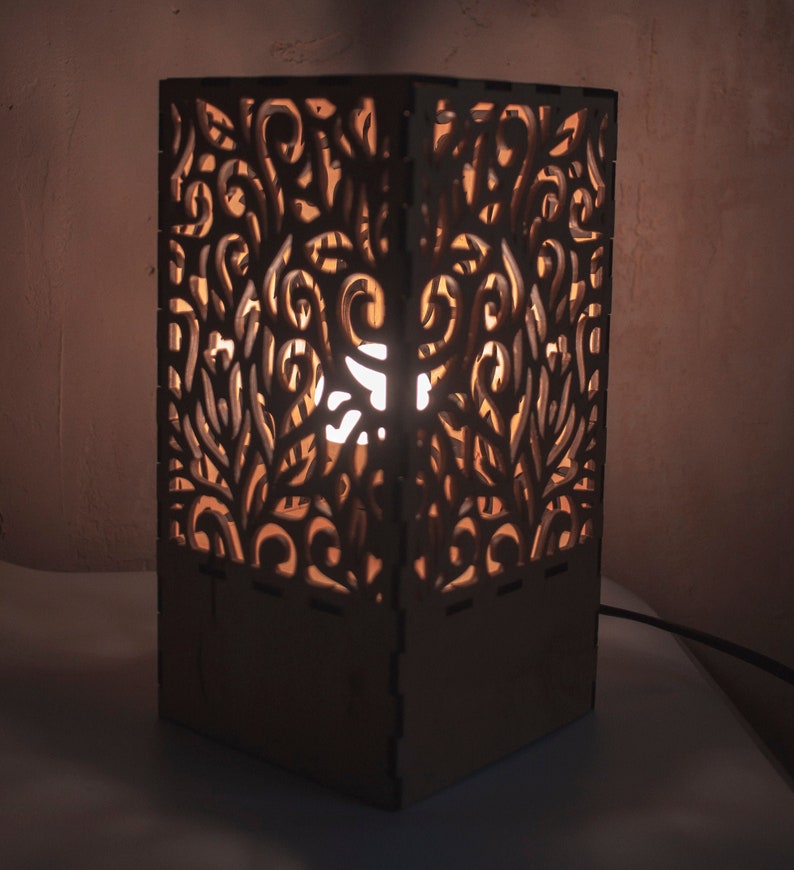 Carved Wooden Lamp – Rectangular Night Light – Handmade Plywood ...