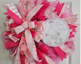 Welcome Baby Girl Wreath Great for Hospital Doors, Baby Shower and ...