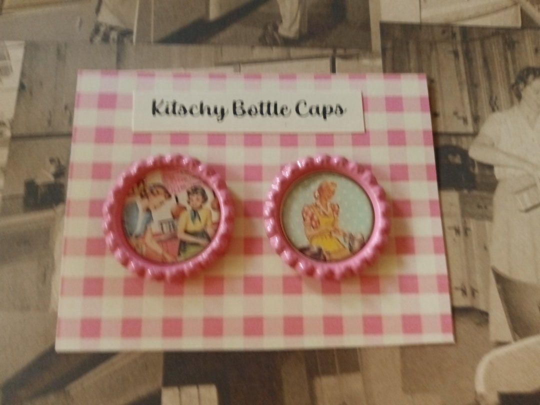 2 Bottle Caps. Retro Kitschy Bottle Caps. Epoxy Sealed. Set of 2 Bottle ...