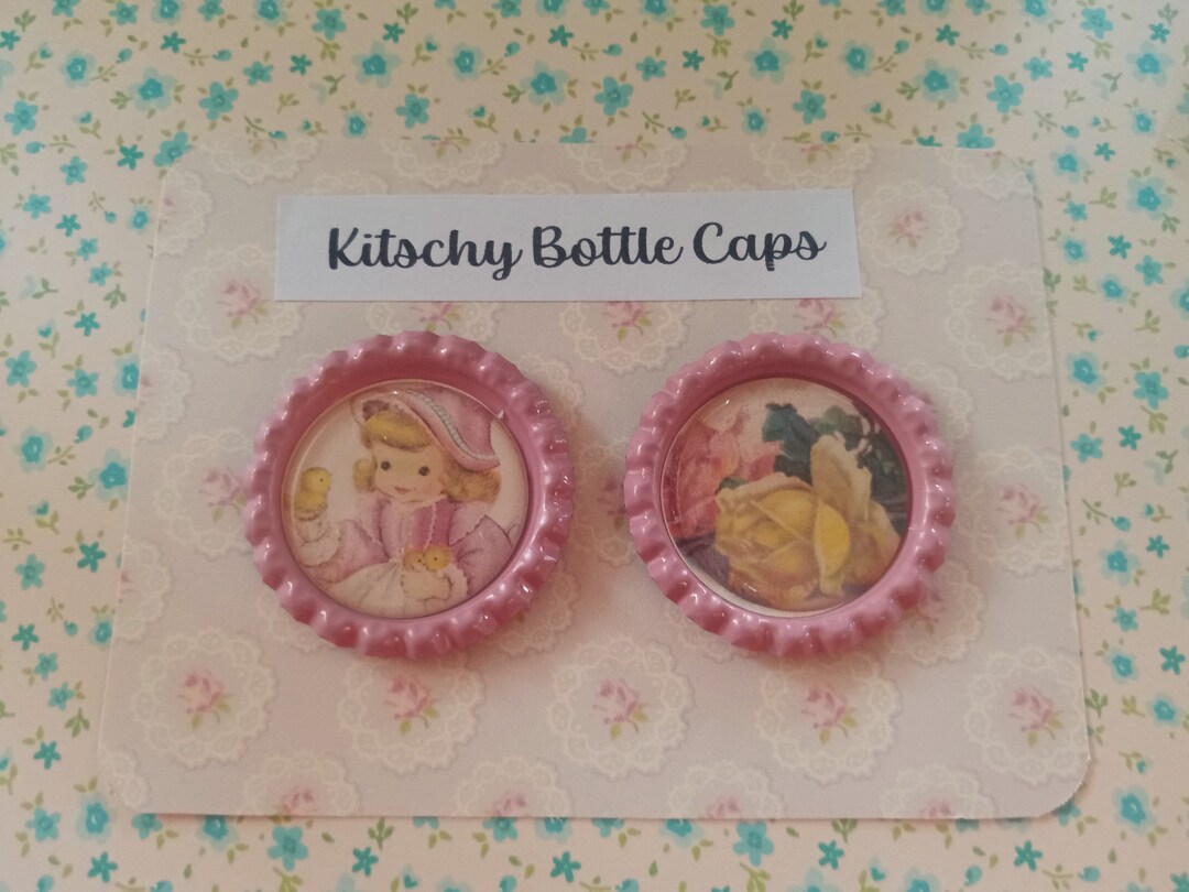 2 Bottle Caps. Retro Kitschy Bottle Caps. Epoxy Sealed. Set of 2 Bottle ...