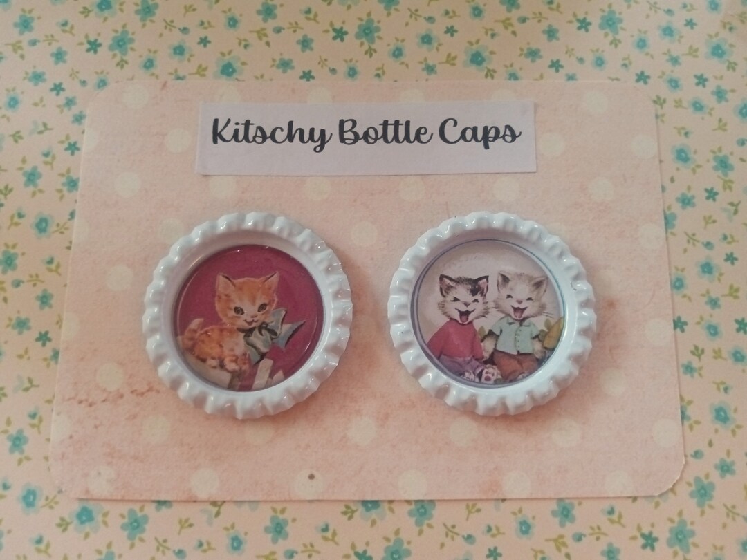 2 Bottle Caps. Retro Kitschy Bottle Caps. Epoxy Sealed. Set of 2 Bottle ...