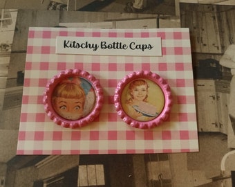 2 Bottle Caps. Retro Kitschy Bottle Caps. Epoxy Sealed. Set of 2 Bottle ...