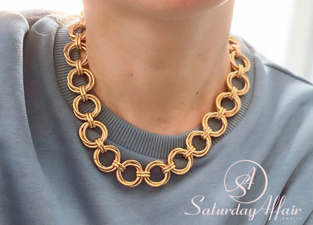 Gold Plated Chain Necklace, Large Chain, Chunky Necklace, Chain Choker ...