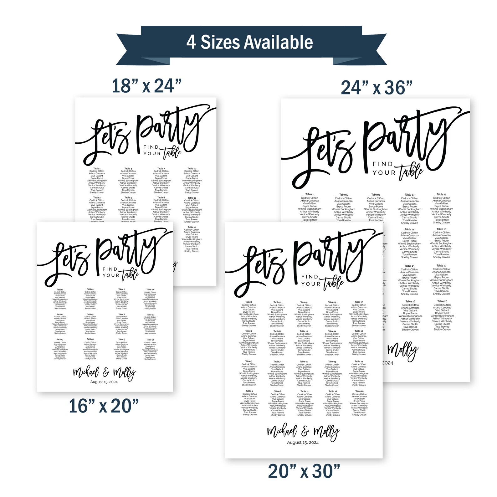 Let's Party Seating Chart, Wedding Seating Chart Template, Seating Plan ...