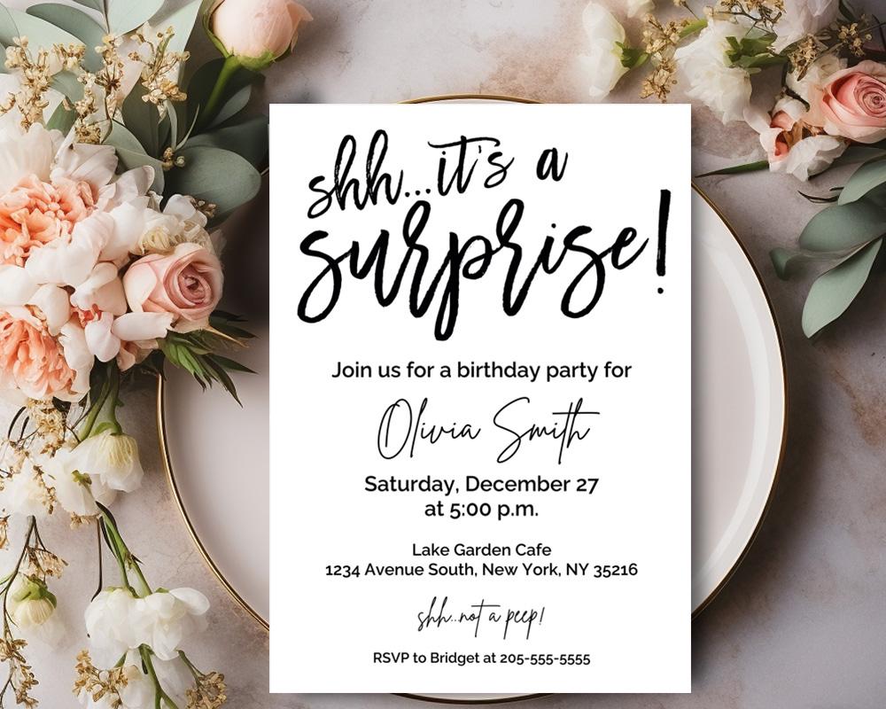 Surprise Birthday Invitation, Surprise Party Invitations, Birthday ...