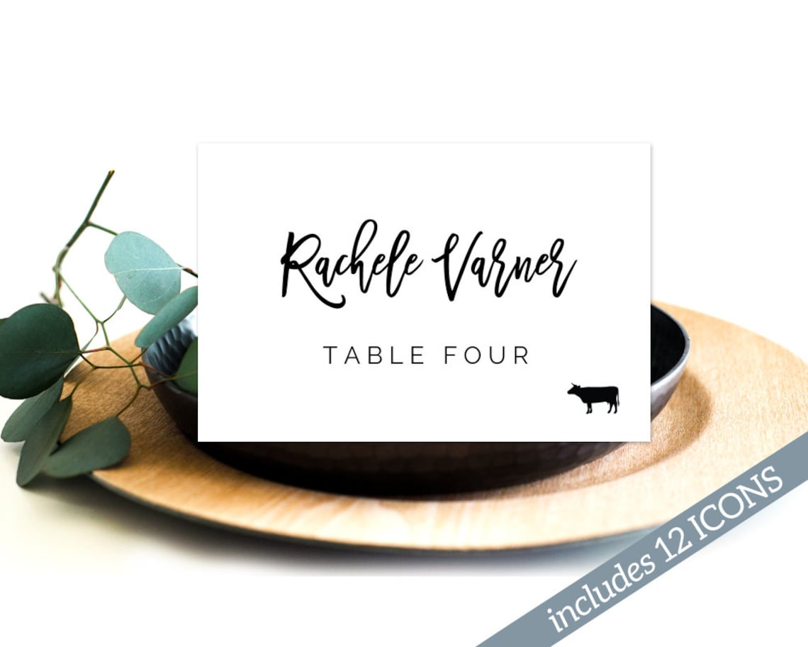 Place Card Template, Place Cards With Meal Choice, Place Cards Wedding ...