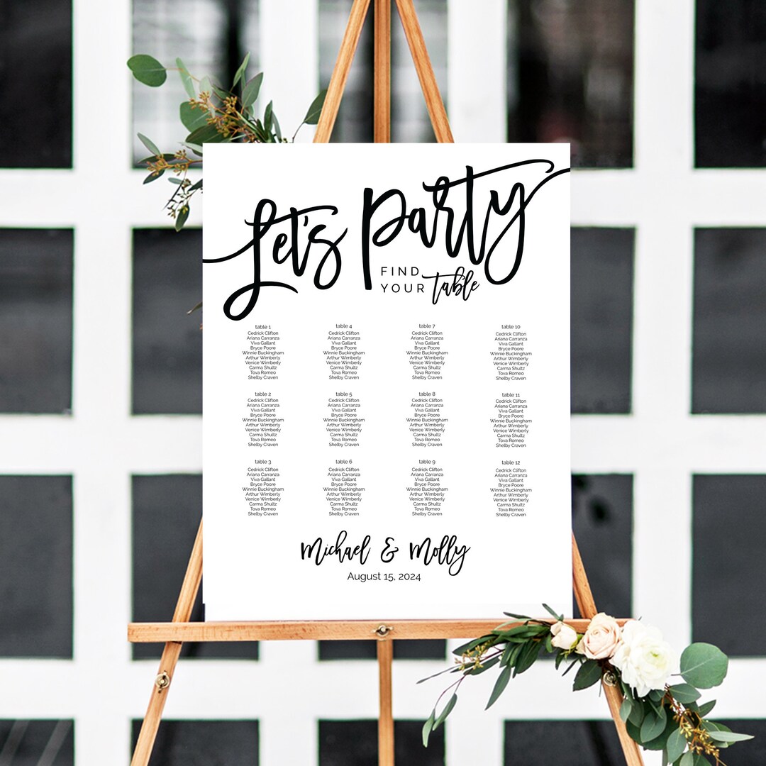 Let's Party Seating Chart, Wedding Seating Chart Template, Seating Plan ...