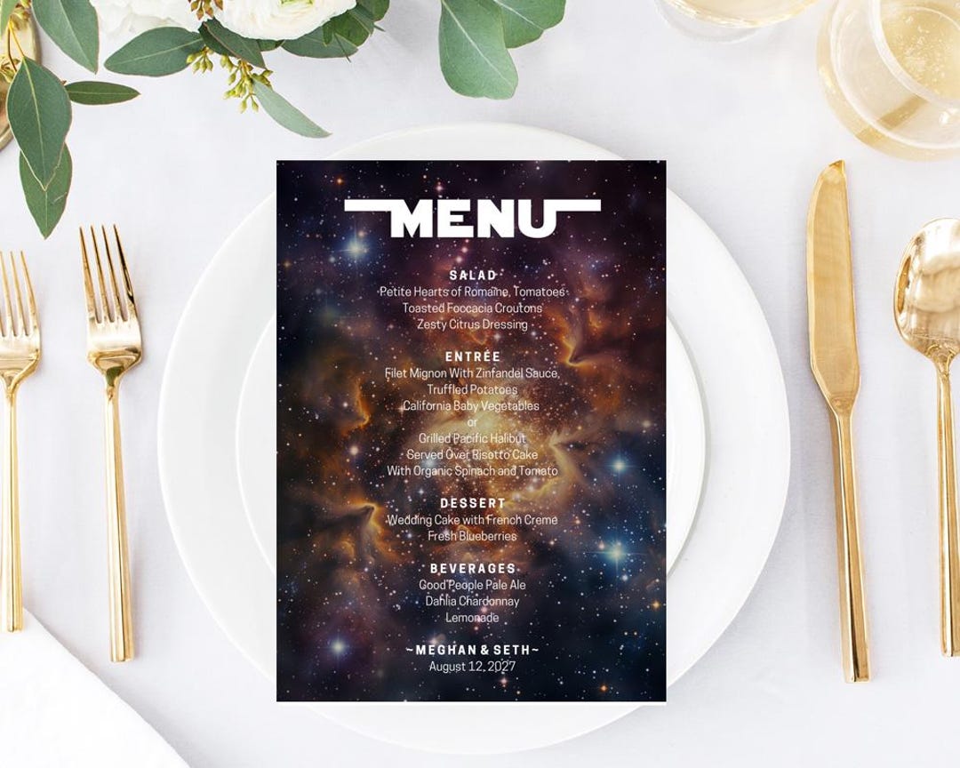 Star Wars Menu, Wedding Menu Template, Dinner Menu, DIY Bride, Star ...