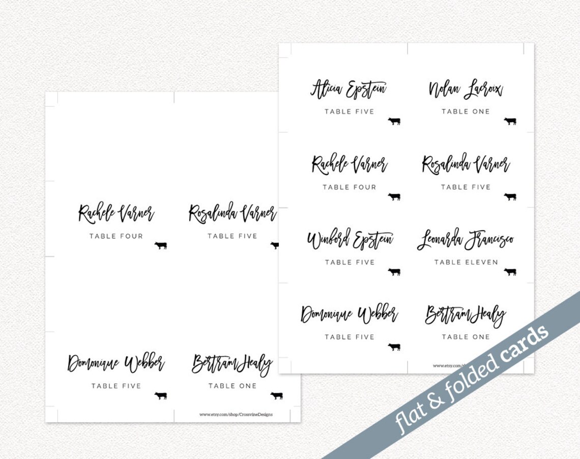 Place Card Template, Place Cards With Meal Choice, Place Cards Wedding ...