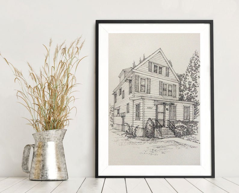 House sketch from photo Custom home portrait Original house | Etsy