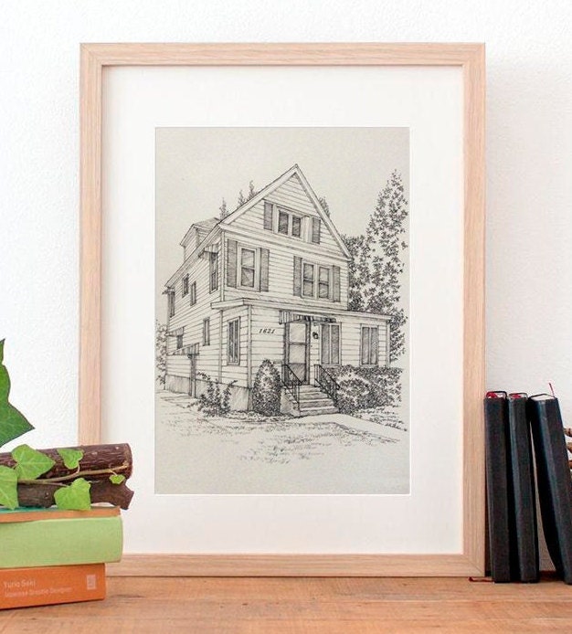 House Sketch From Photo, Custom Home Portrait, Original House Sketch ...