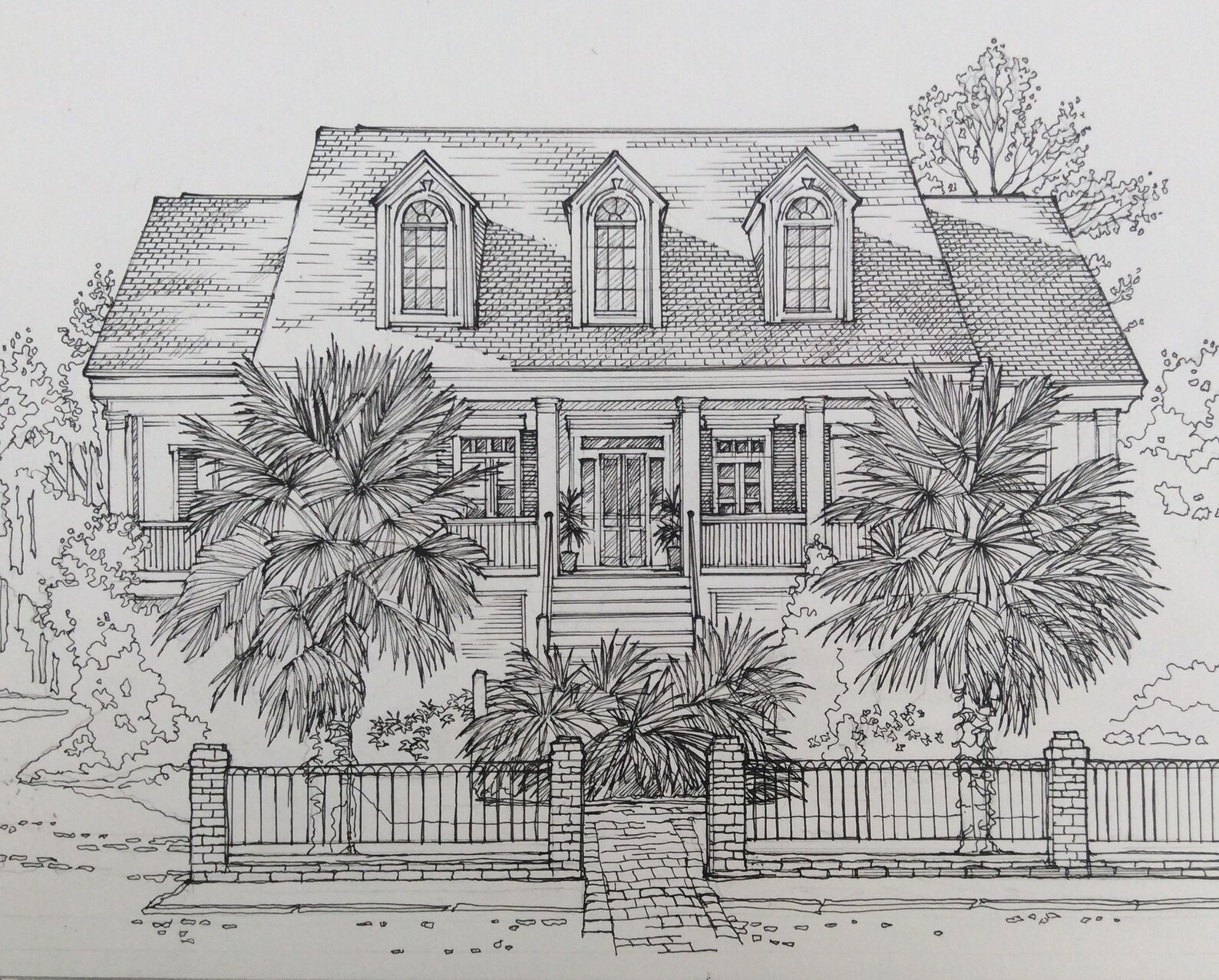 House Sketch From Photo, Custom Home Portrait, Original House Sketch ...