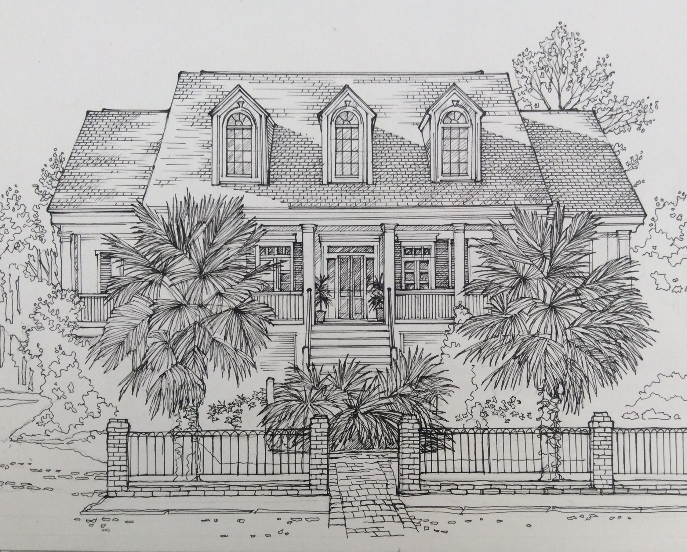 House Sketch From Photo, Custom Home Portrait, Original House Sketch ...