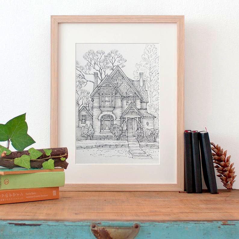 House sketch from photo Custom home portrait Original house | Etsy