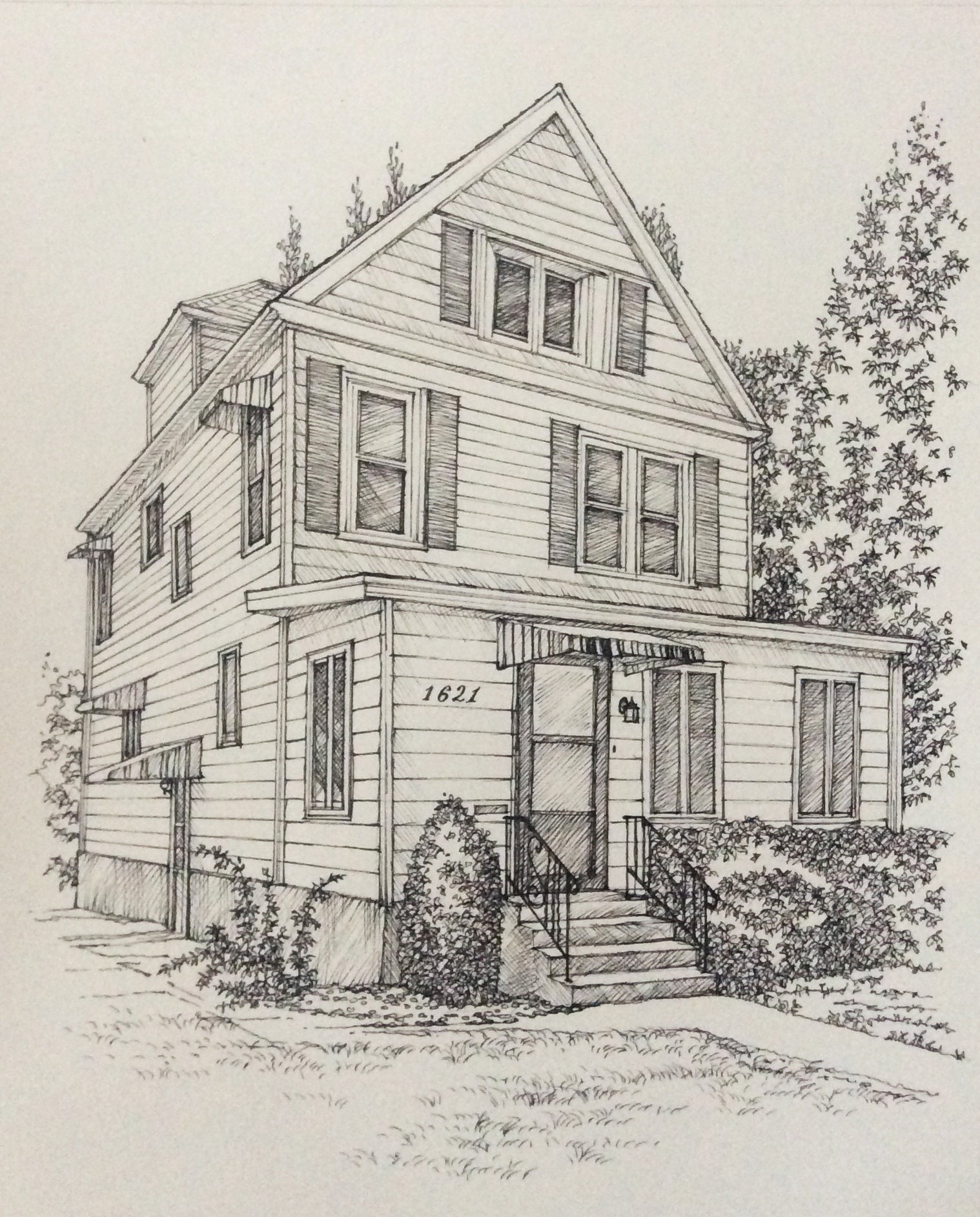 House sketch from photo Custom home portrait Original house | Etsy