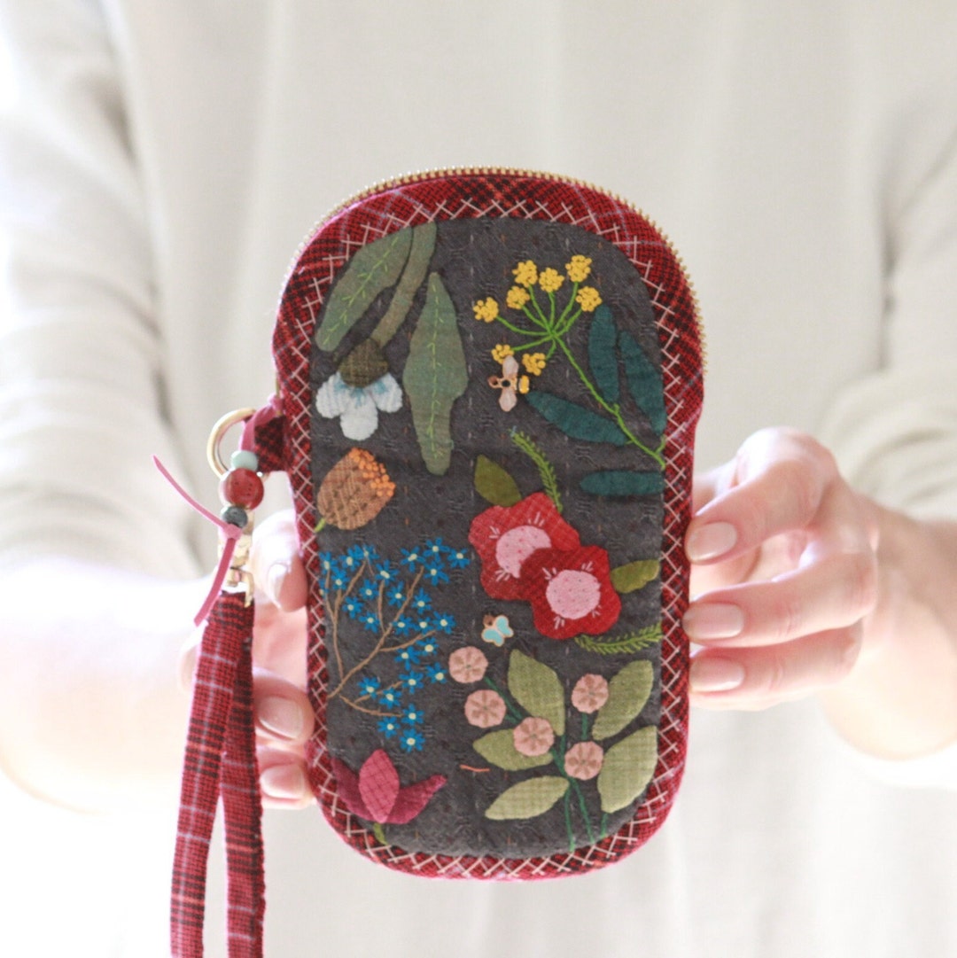 Quilted Phone Case With Flower Applique, Soft iPhone Holder, Fabric ...