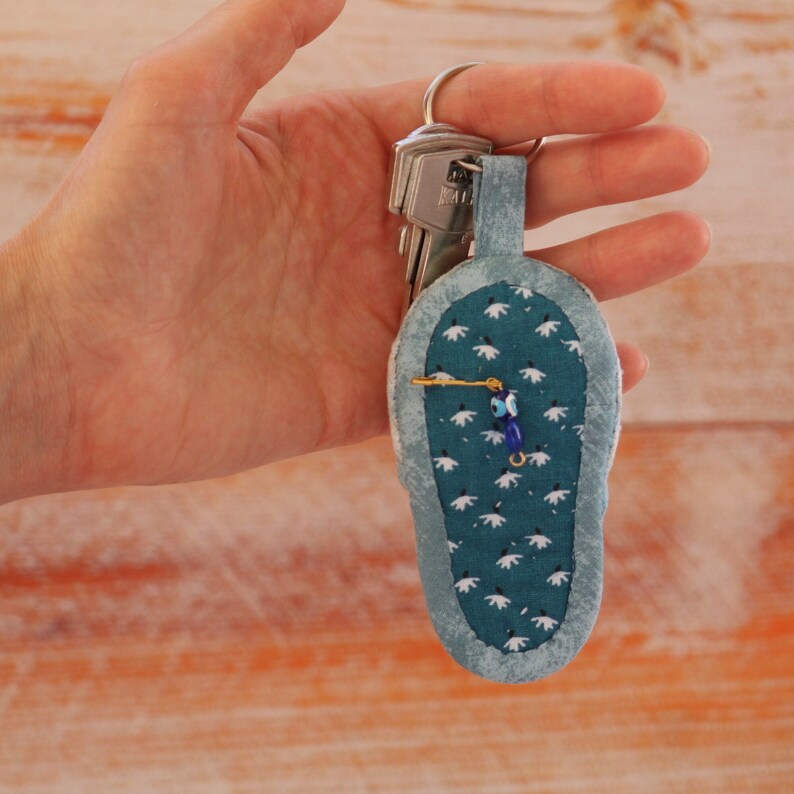 Embroidered Keychain in a Shape of Slipper, Fabric Key Fob, Quilted Car ...
