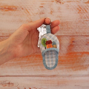 Embroidered Keychain in a Shape of Slipper, Fabric Key Fob, Quilted Car ...