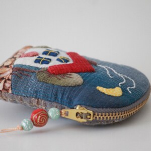 Mini Change Purse With Zip, Blue Tiny Coin Purse With House Applique - Etsy