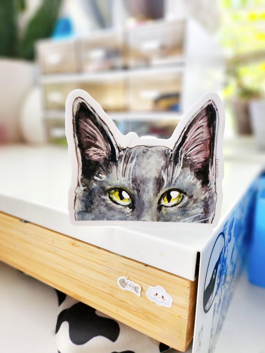Russian Blue Cat Sticker, Waterproof Art Sticker, Watercolor ...