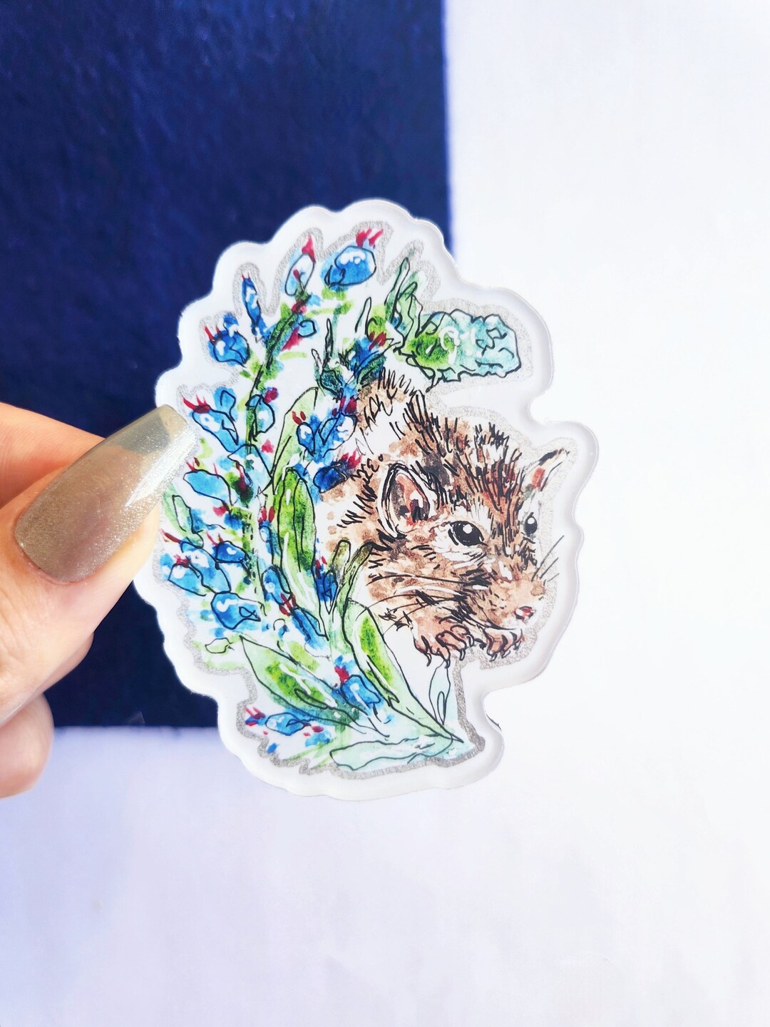 Cute Rat Floral Magnet, Trash Panda Theme Fridge Magnet, Watercolor ...