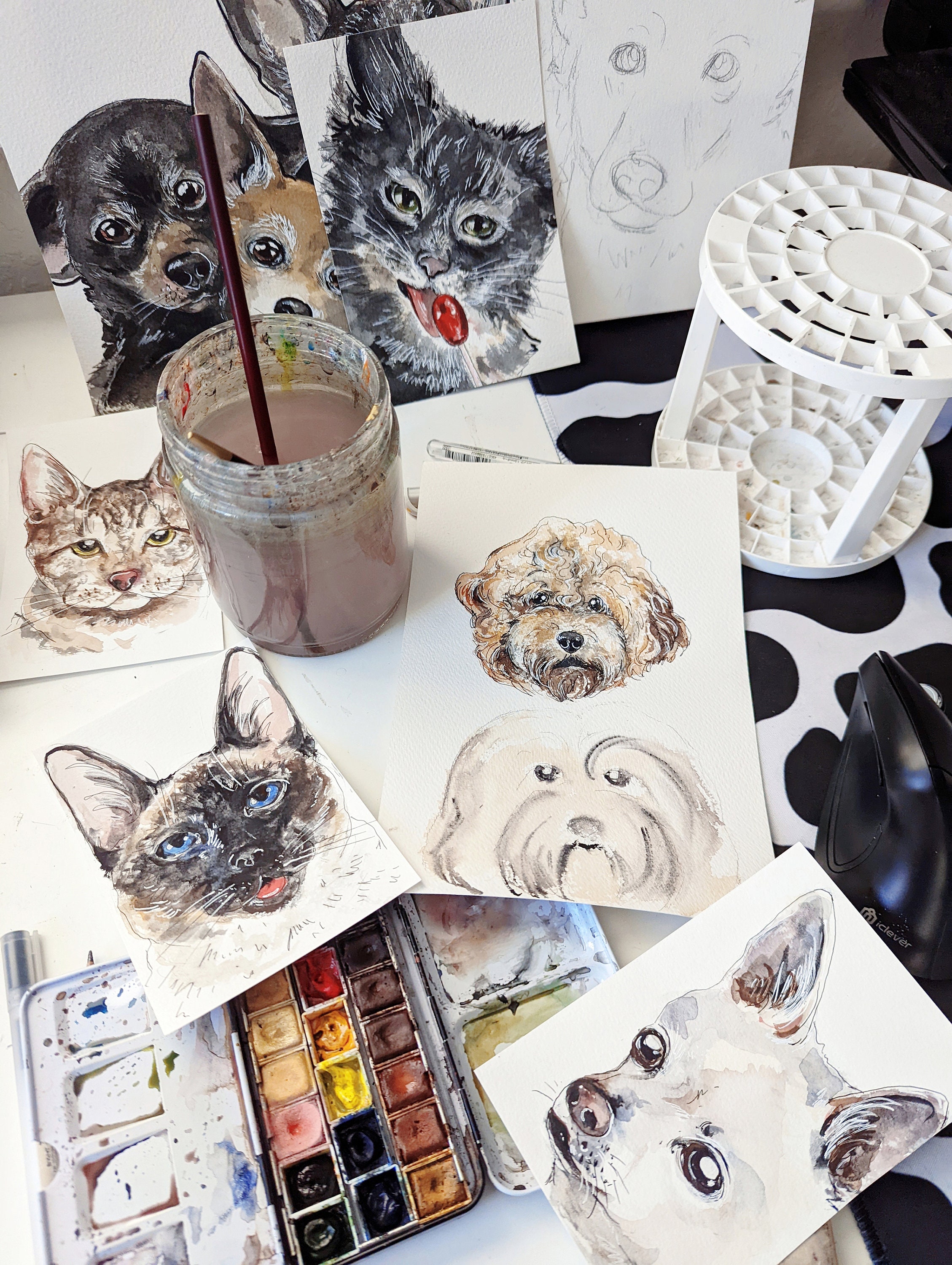 Lykoi Werewolf Cat Art Print, Watercolor Painting Illustration Drawing ...