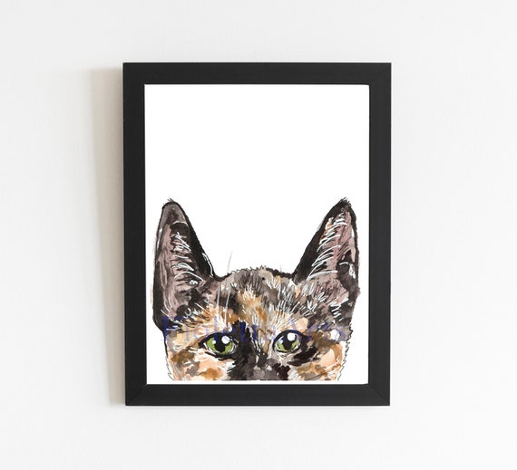 Tortoiseshell Tortie Cat Print Watercolor Original Drawing - Etsy