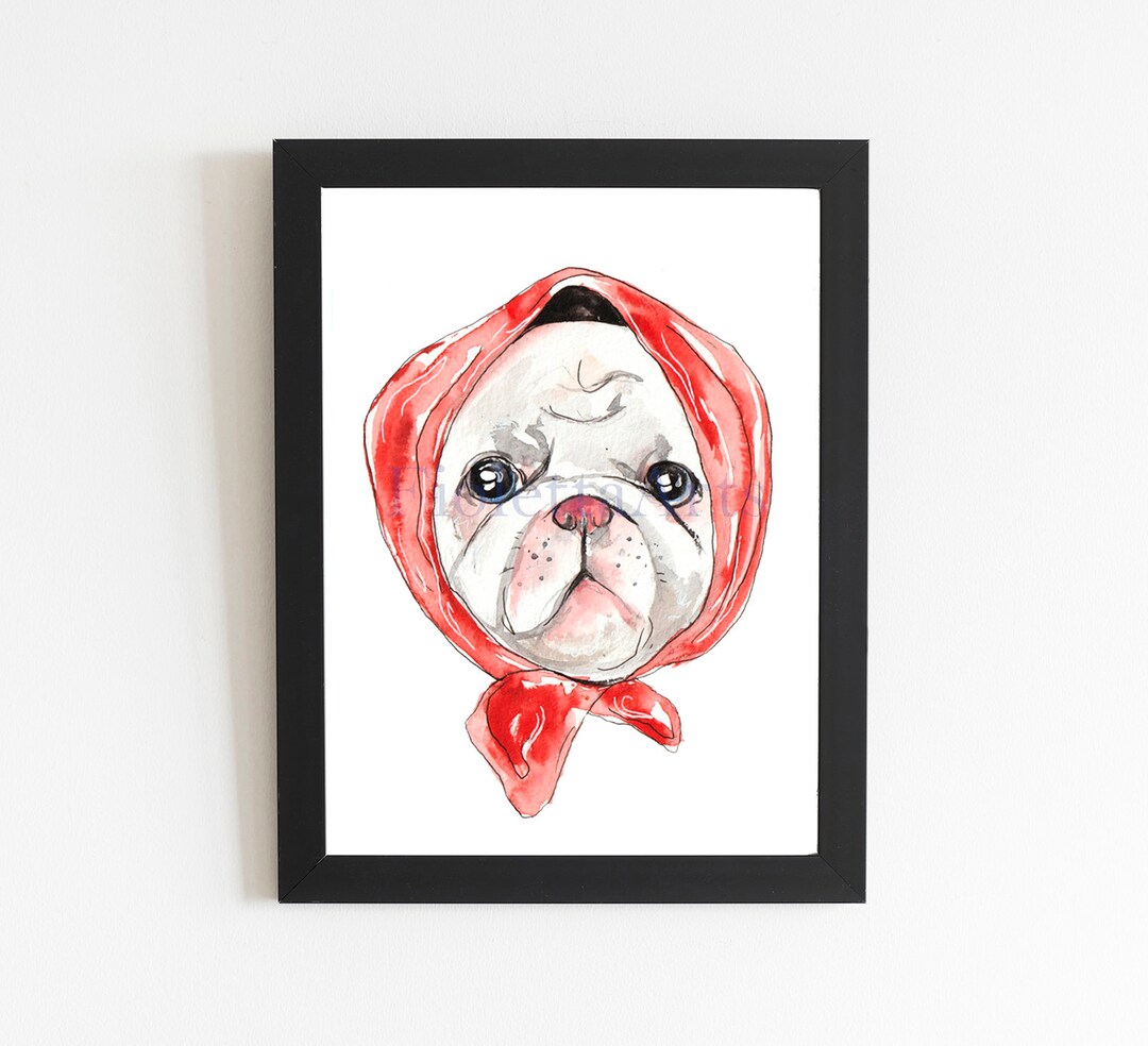 White Pug Art Print, Watercolor Illustration Pet Portrait Babushka ...