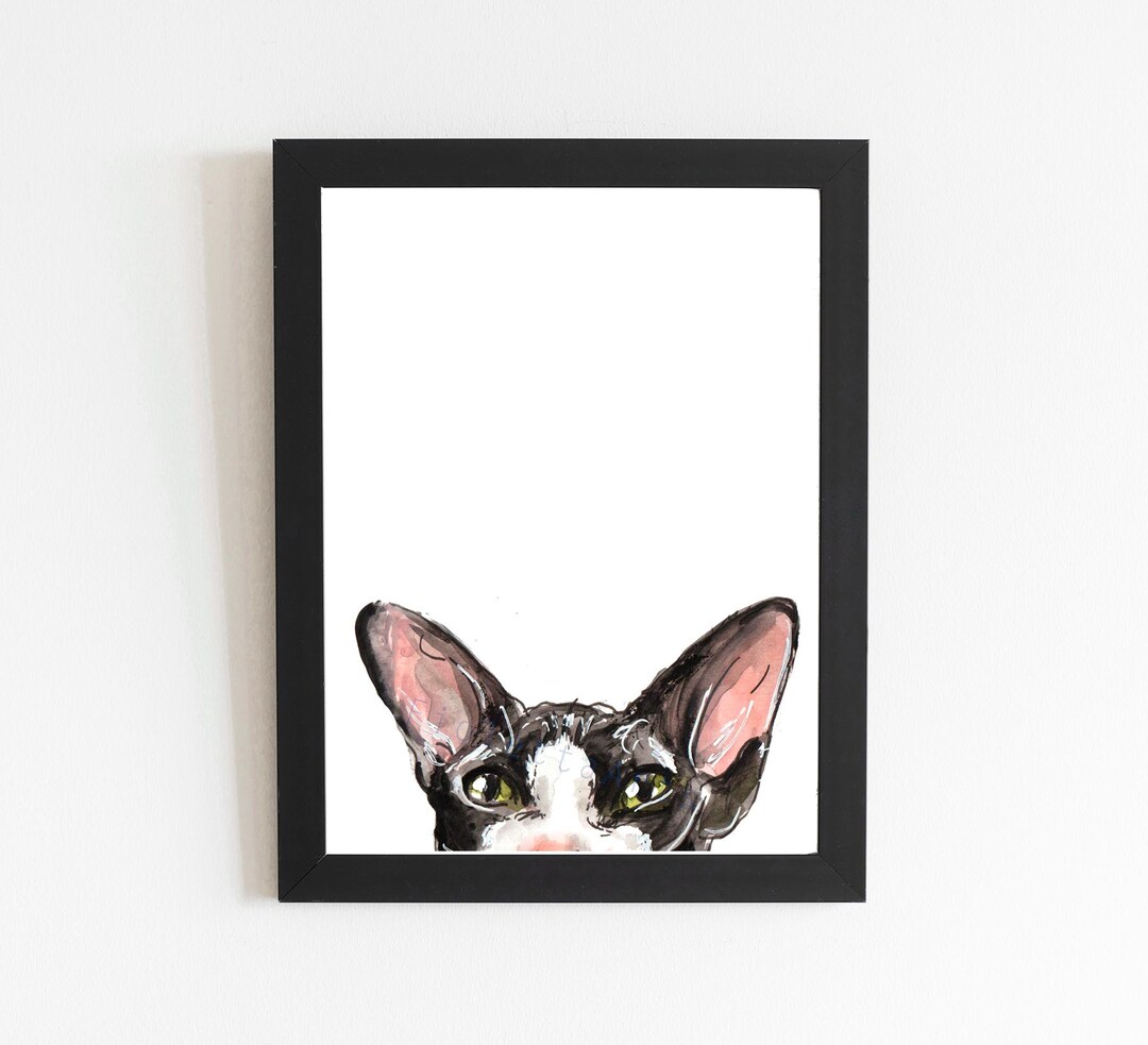 Minskin Cat Art Print, Hairless Cat Art Decor, Cute Cat Wall Art, Pink ...