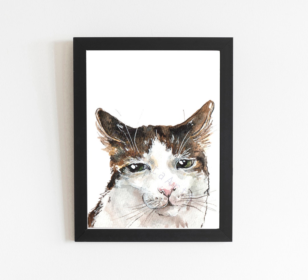 Sus Cat Art Print, Suspicious Funny Kitty Cat Wall Art, Wall Decor Pet ...