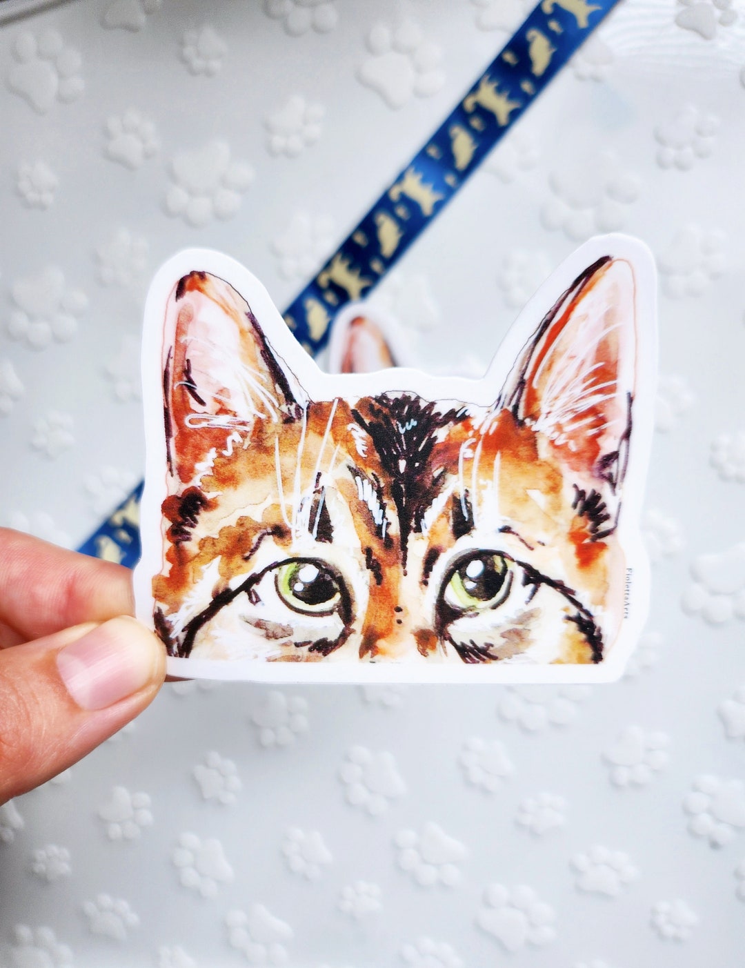 Brown Shorthaired Tabby Cat Sticker, Watercolor Illustration Cat Pet ...