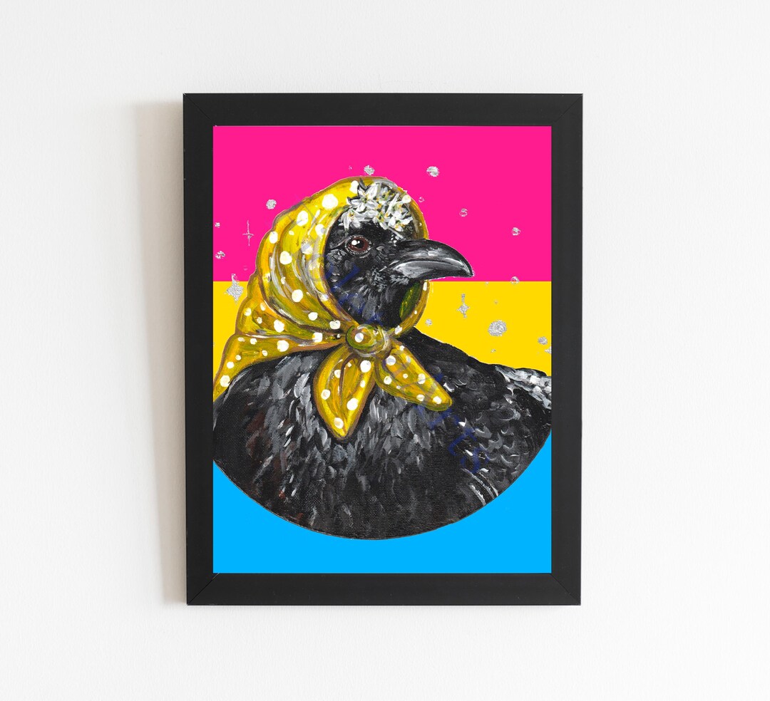 Pan Crow Pride Art Print, Pansexual Flag Wall Art, Gay Black Crow Decor ...