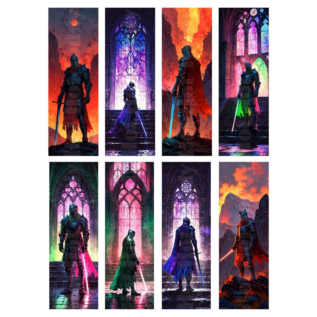 8 DIY Fantasy Bookmarks | Digital Art Download - Neon Knight - Etsy