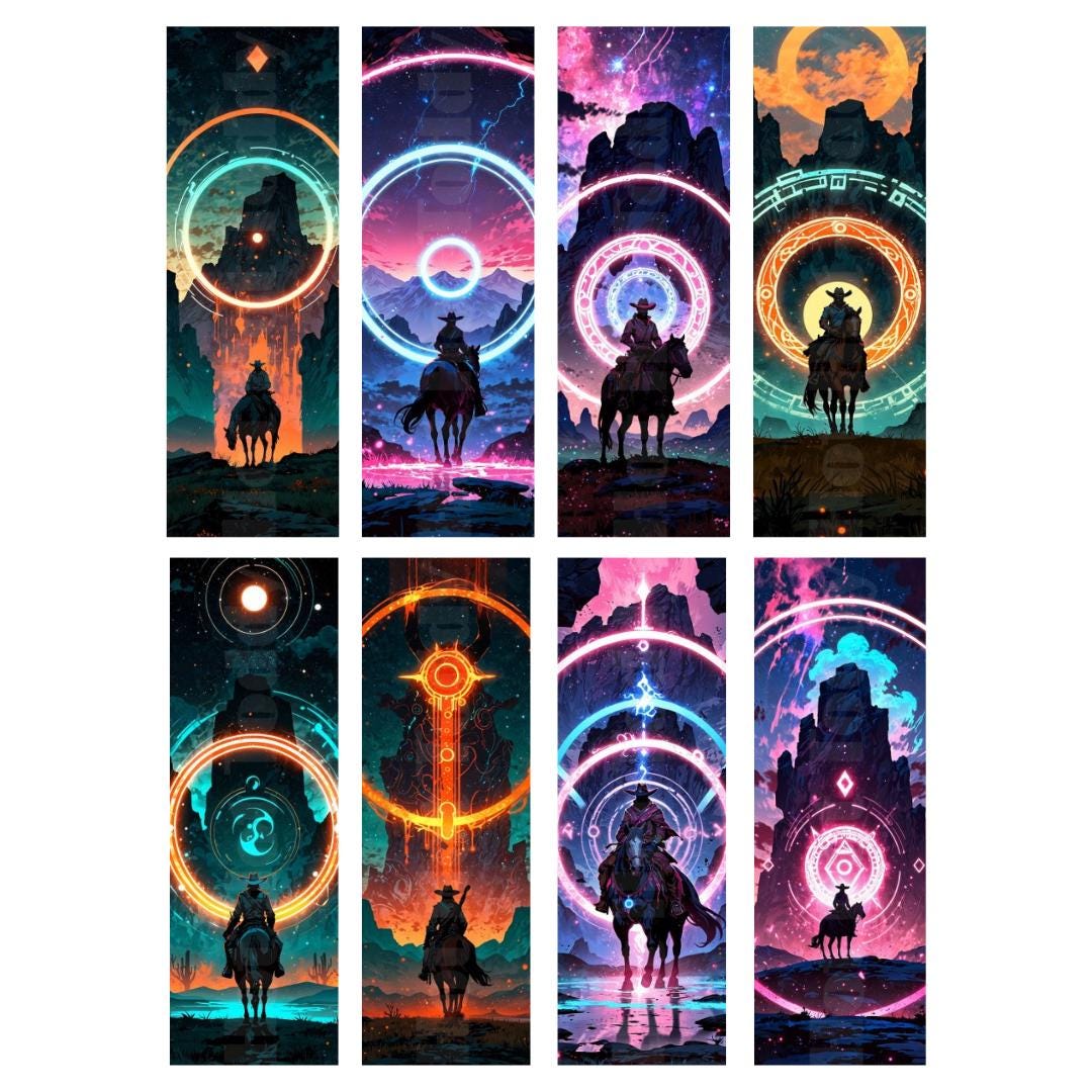 8 Printable Bookmarks | Digital Art Download - Neon Cowboy - Etsy