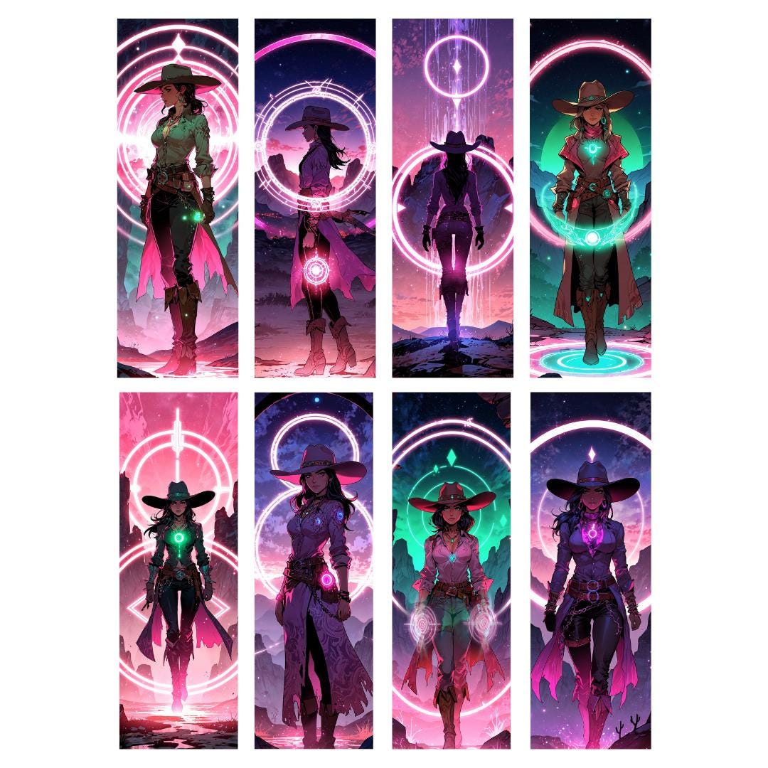 8 Printable Fantasy Bookmarks | Digital Art Download - Neon Cowgirl - Etsy