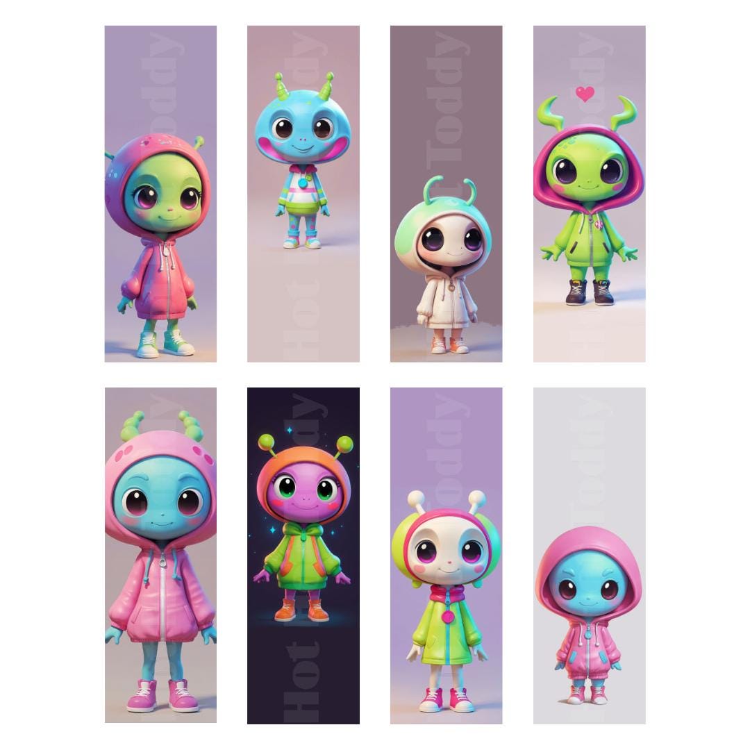 8 Printable Bookmarks | Digital Art Download - Alien 1 - Etsy