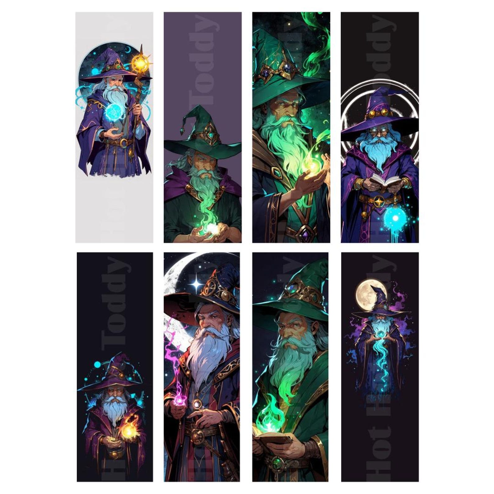 8 Bookmarks DIY Printable Fantasy | Digital Art Download - Wizard 1 - Etsy